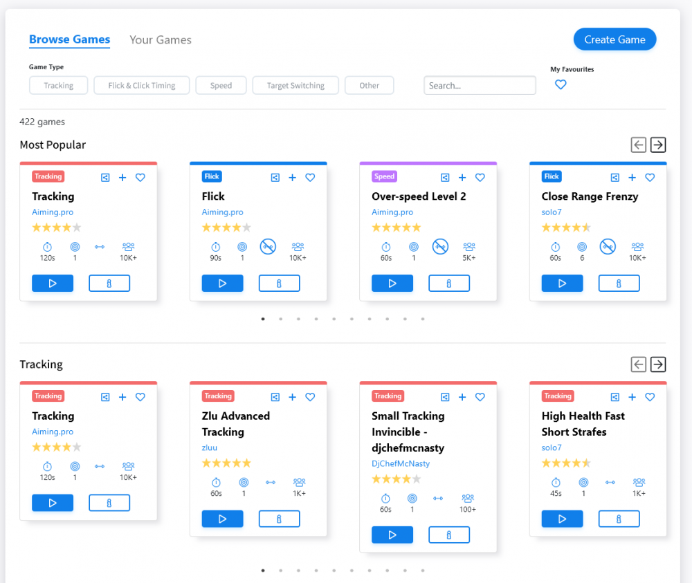 Playlists and New Game Browser - New Features | Aiming.Pro Aim Trainer